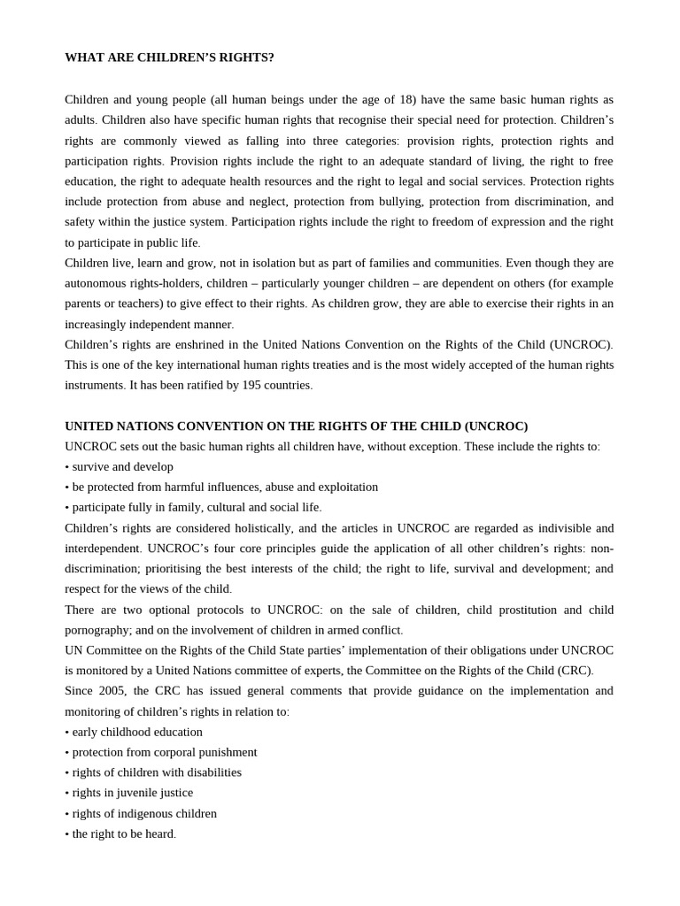 Understanding UNCROC and Child Rights | PDF | Children's Rights ...