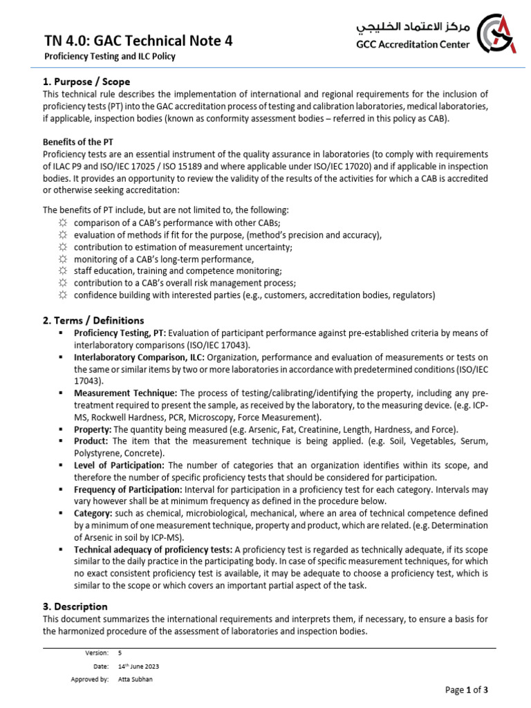 GAC Technical Note 4 - Proficiency Testing ILC Policy v5 | PDF ...