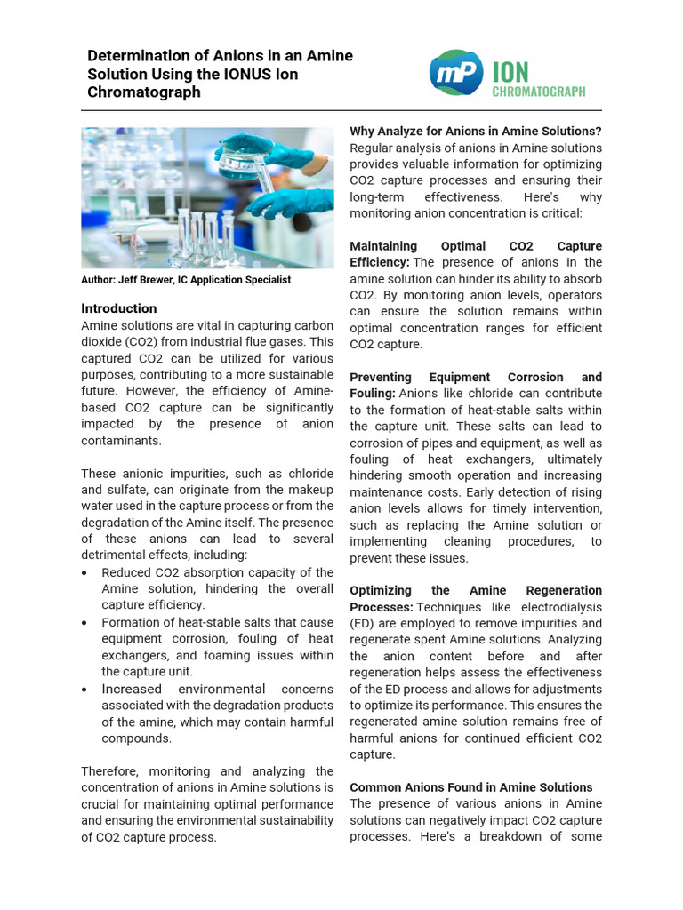 Determination of Anions in An Amine Solution Using The IONUS Ion Chromatograph | PDF ...