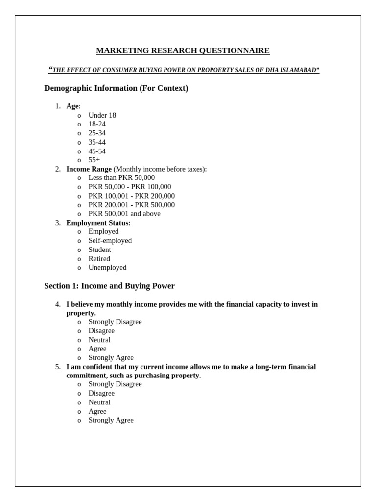 MARKETING RESEARCH QUESTIONNAIRE Bba 8a | PDF | Sales | Revenue