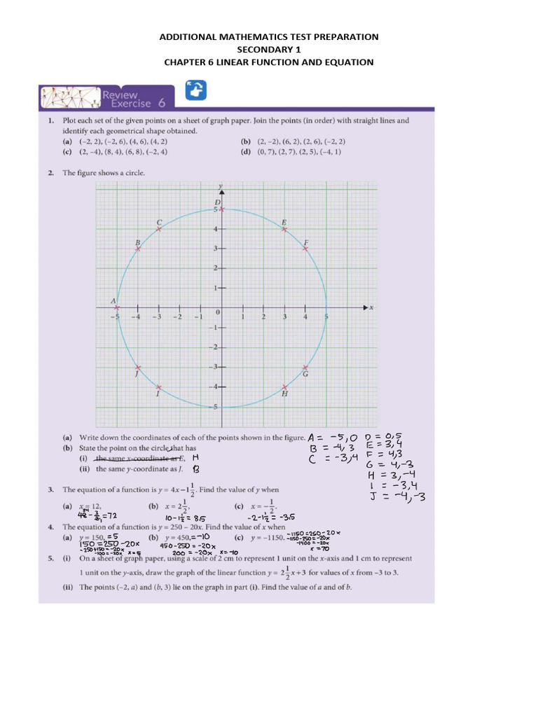 Sec 1 - Test Prep Add Linear Function and Graphs | PDF