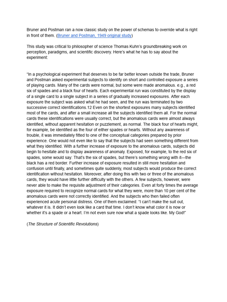 Bruner and Postman's Schema Study | PDF | Cognitive Psychology ...
