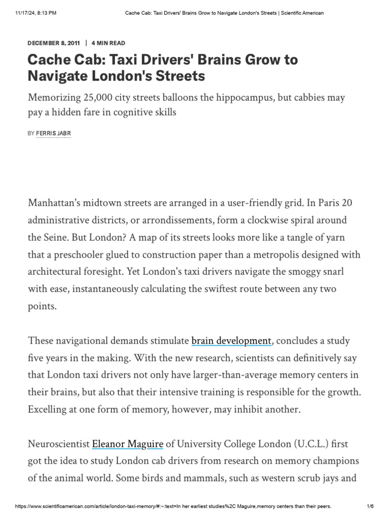 London Taxi Drivers' Brain Growth Study | PDF | Hippocampus | Memory