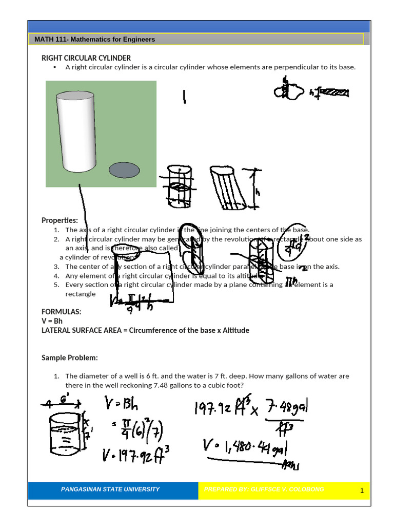 Right Circular Cylinder Lecture | PDF