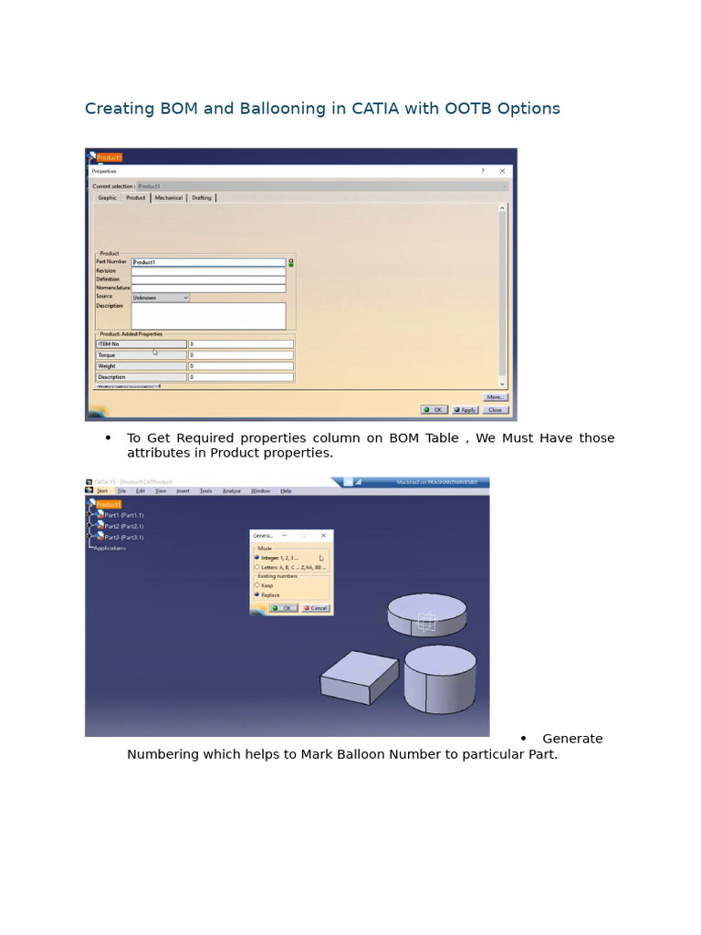 Creating BOM and Ballooning in CATIA With OOTB Options | PDF