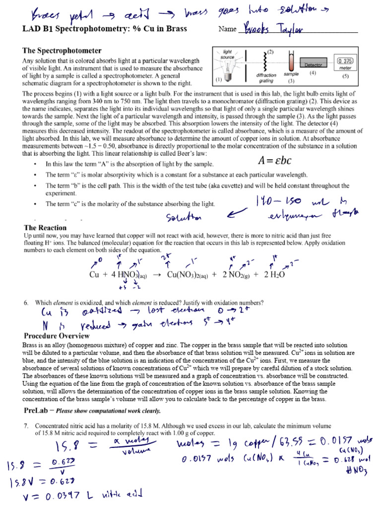 LAD+B1+Spectrophotometry-+%25+Cu+in+Brass | PDF | Spectrophotometry | Materials Science