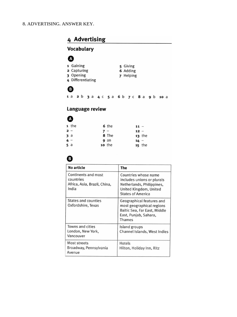 Advertising. Answer Key. | PDF