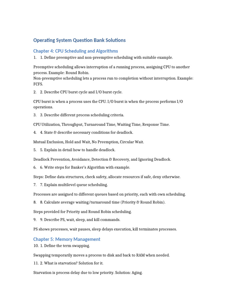 Operating System Question Bank Solutions | PDF | Scheduling (Computing) | Process (Computing)