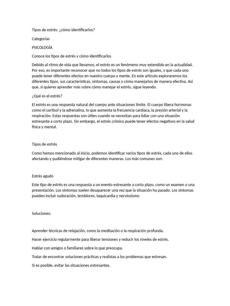 Definicion, Tipos de estrés y como identificarlos. | PDF | Estrés ...