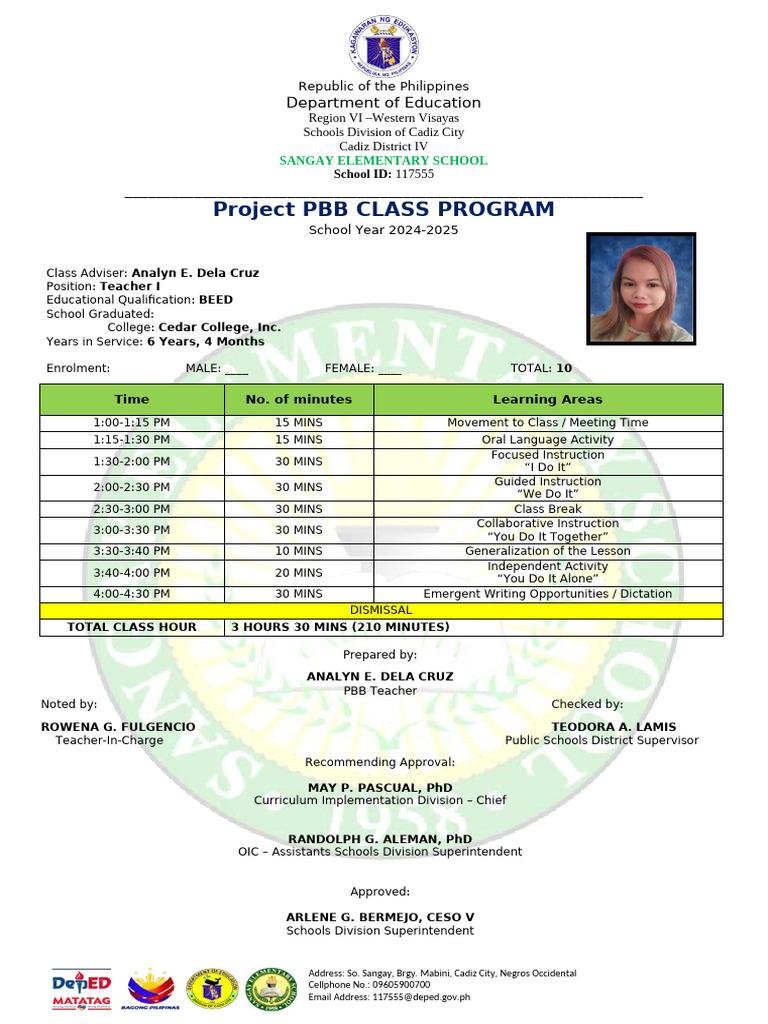 Sangay Elementary School Class Program 2024-2025 | PDF