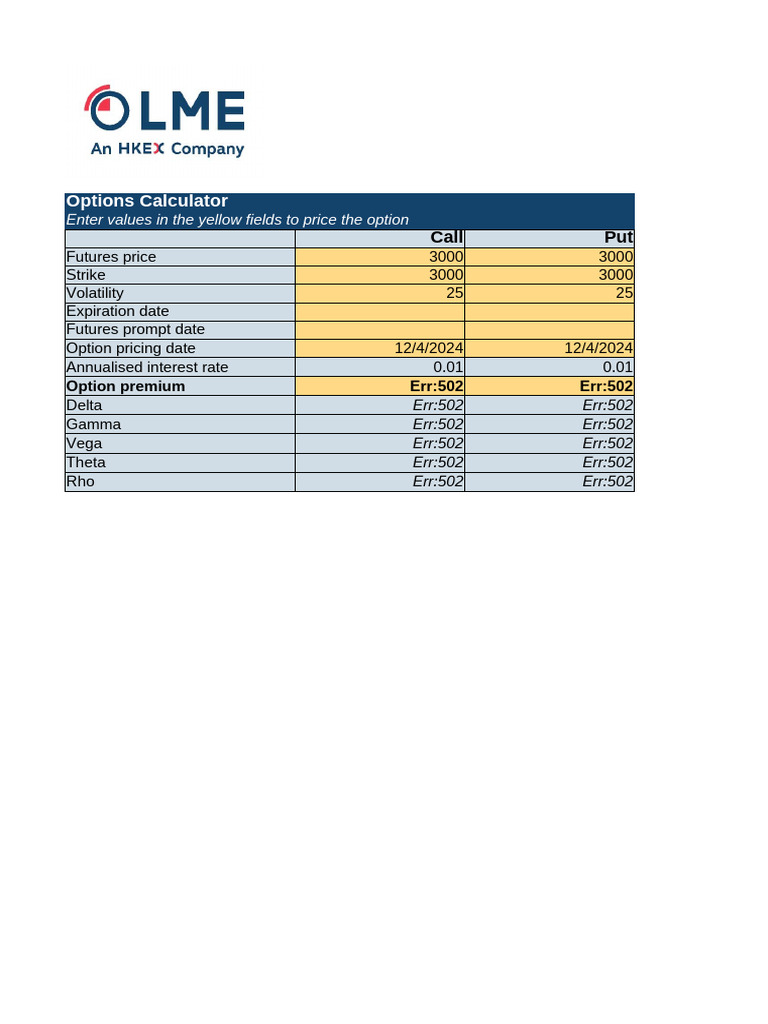 LME Options Calculator | PDF
