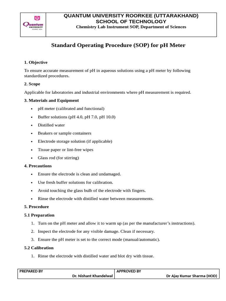 SOP Lab | PDF | Ph | Calibration