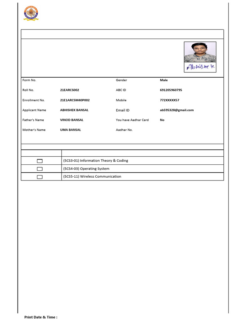 CS V SEM BACK EXAM FORM 2020-21-6 | PDF