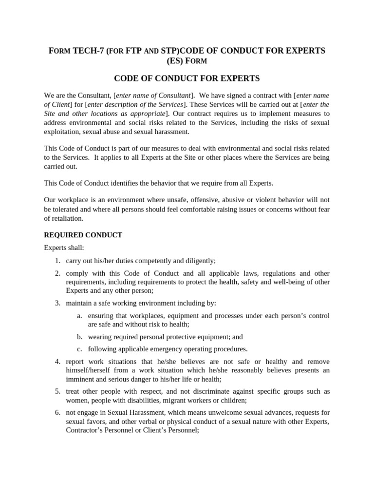 Code of Conduct for Experts | PDF | Sexual Harassment | Harassment