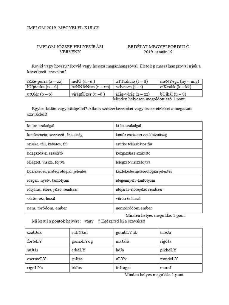 Impl 2019 Megye Flkulcs Vegleges | PDF