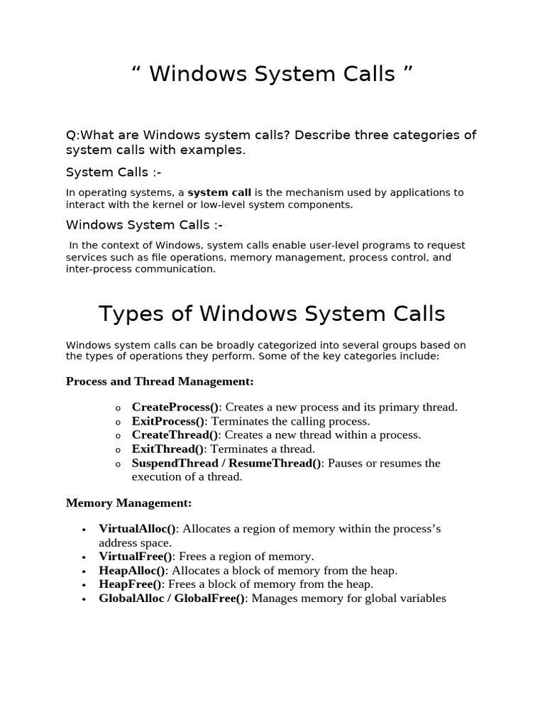 Windows System Calls | PDF | Process (Computing) | Thread (Computing) Windows System Calls | PDF | Process (Computing) | Thread (Computing)