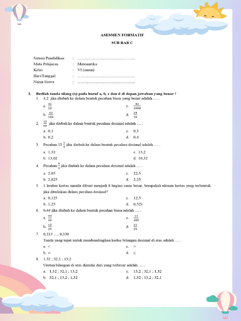 Asesmen Formatif Bab C - MTK - Canva | PDF