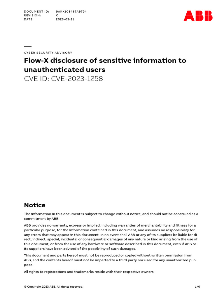 ABB FlowX Vulnerability CVE 2023 1258 | PDF | Security | Computer Security