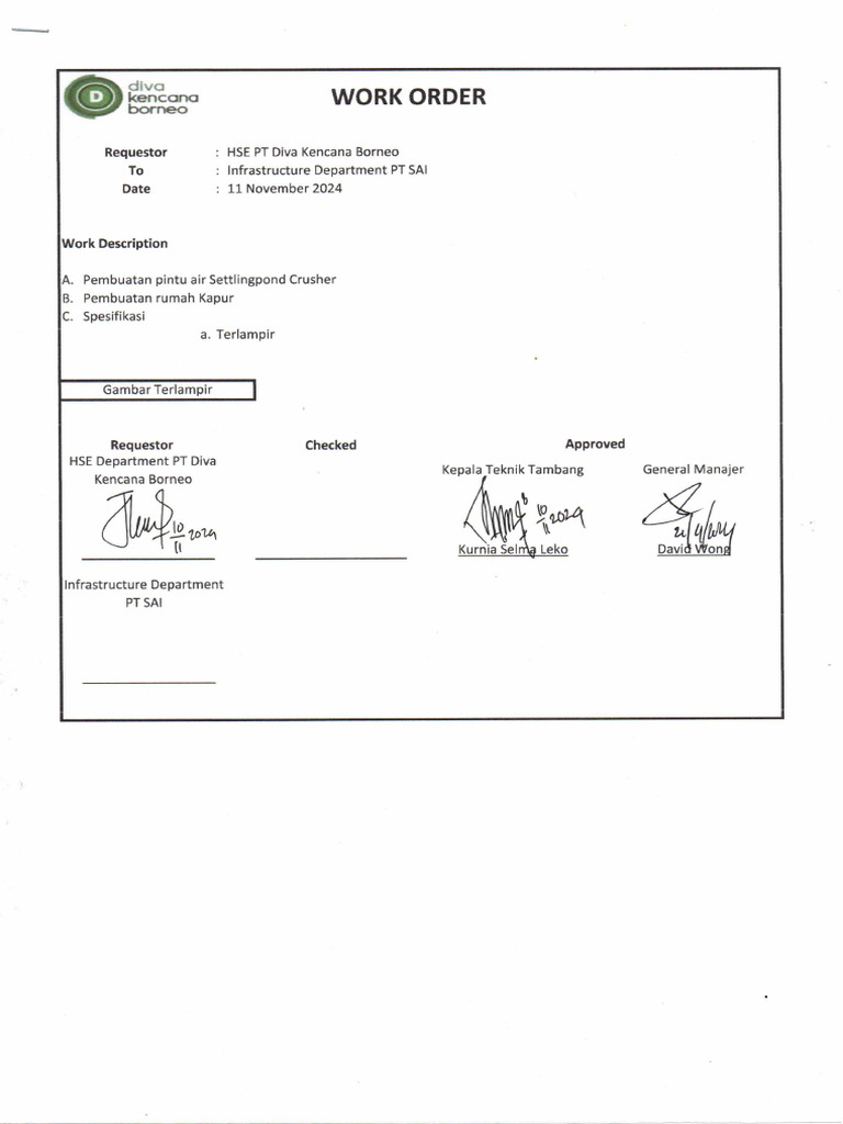 Work Order Pintu Air CPP | PDF