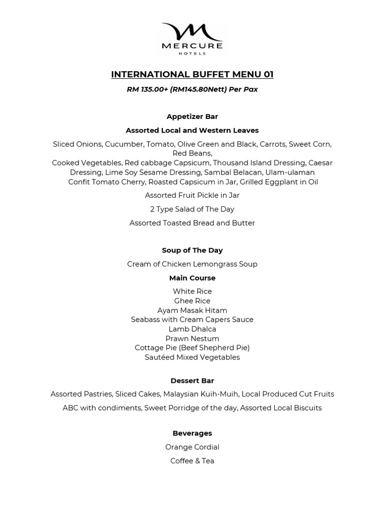 MKLG - International Buffet Menu (RM135.00+) | PDF | Pickling | Asian Cuisine