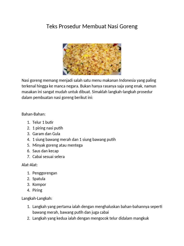 Teks Prosedur Membuat Nasi Goreng | PDF