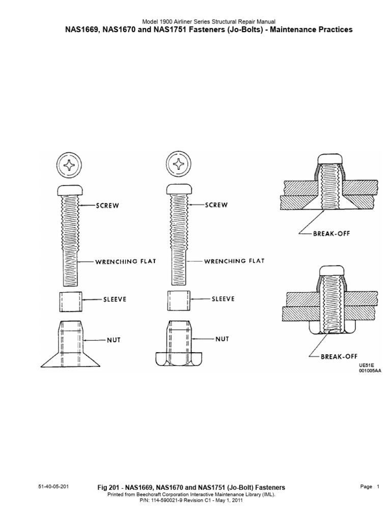 NAS1669, NAS1670 and NAS1751 Fasteners (Jo-Bolts) - Maintenance Practices | PDF