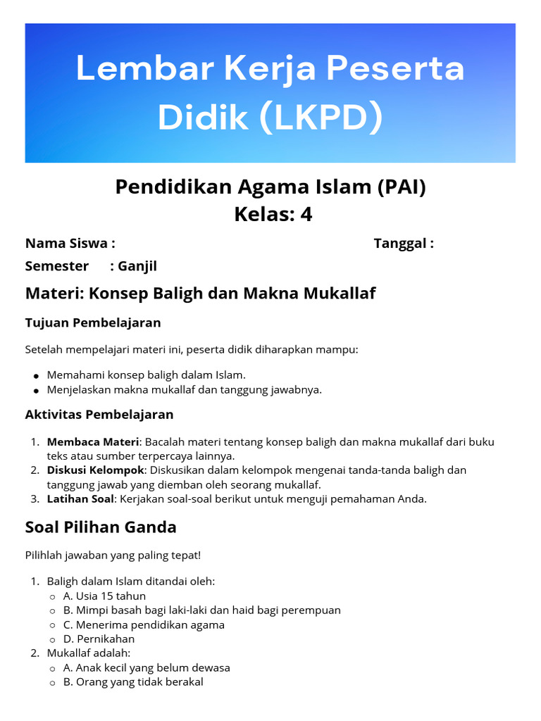 Lembar Kerja Peserta Didik (LKPD) | PDF