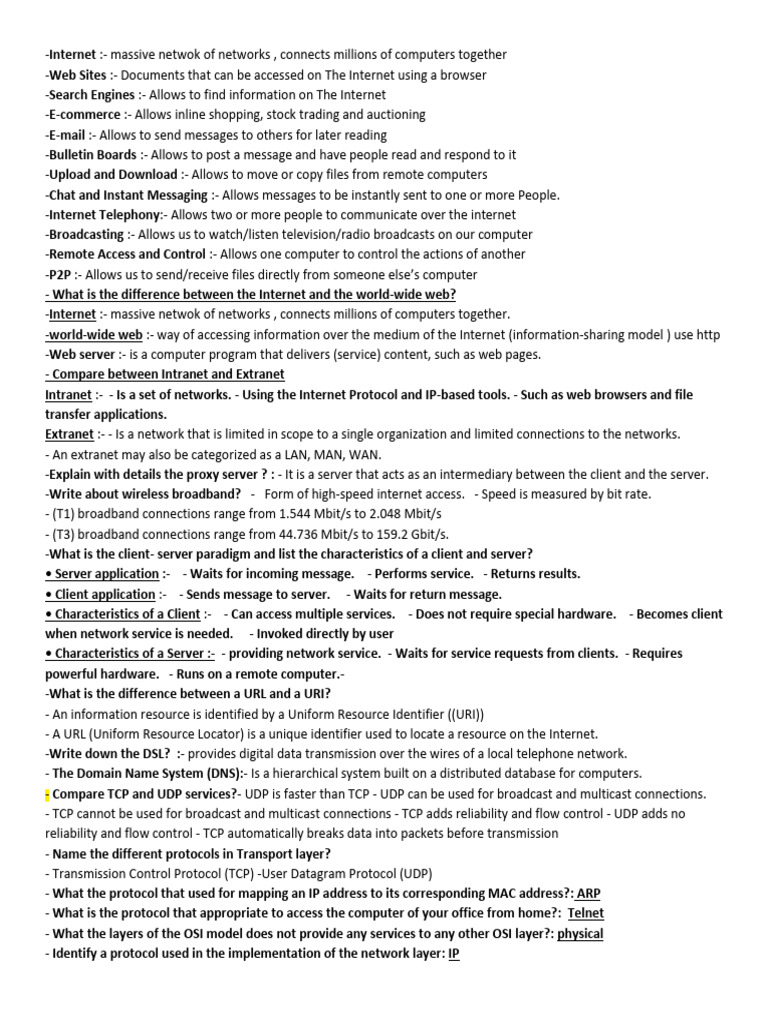 ملخص Pdf Internet Protocol Suite Computer Network