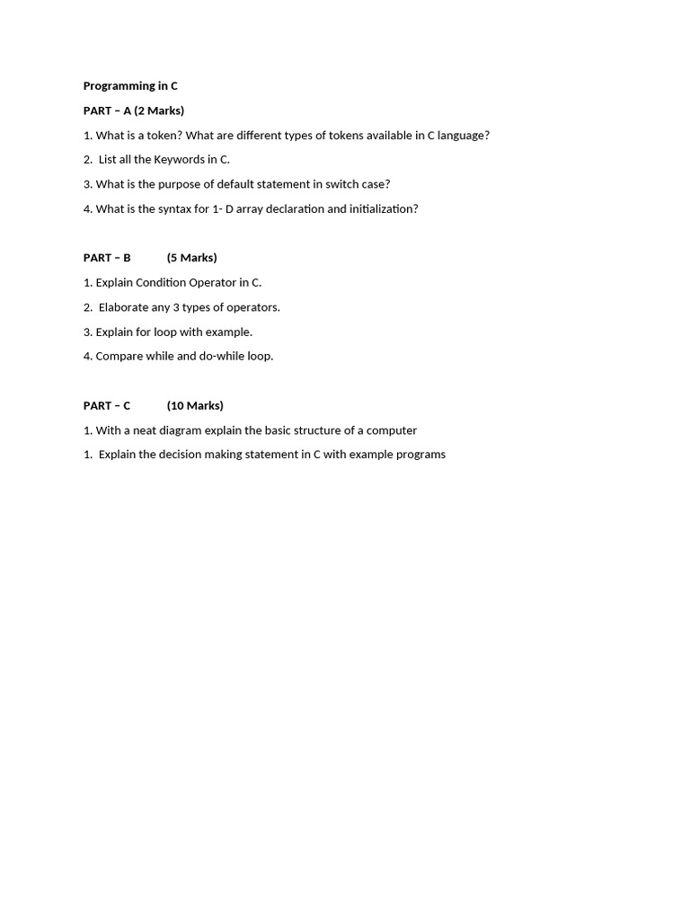 C Question Paper | PDF