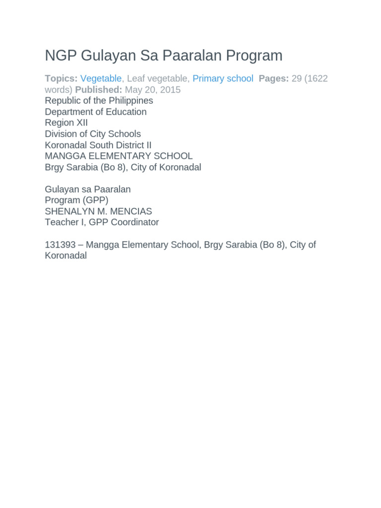 NGP Gulayan Sa Paaralan Program | PDF | Foods | Vegetables