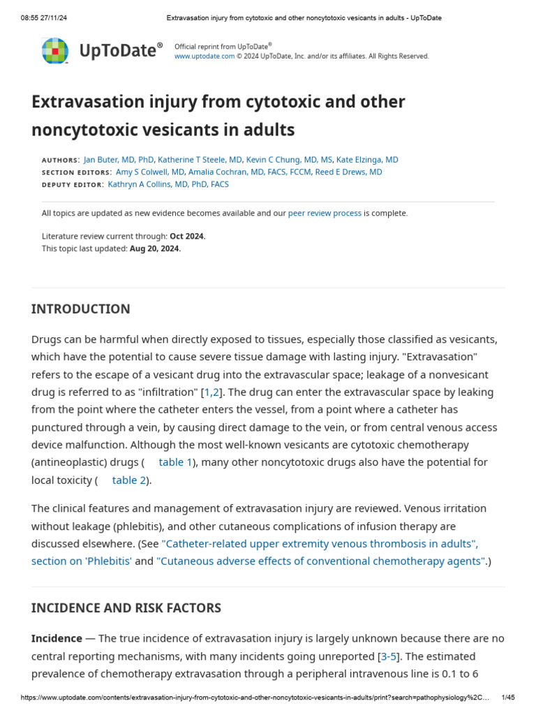 Extravasation Injury From Cytotoxic and Other Noncytotoxic Vesicants in ...