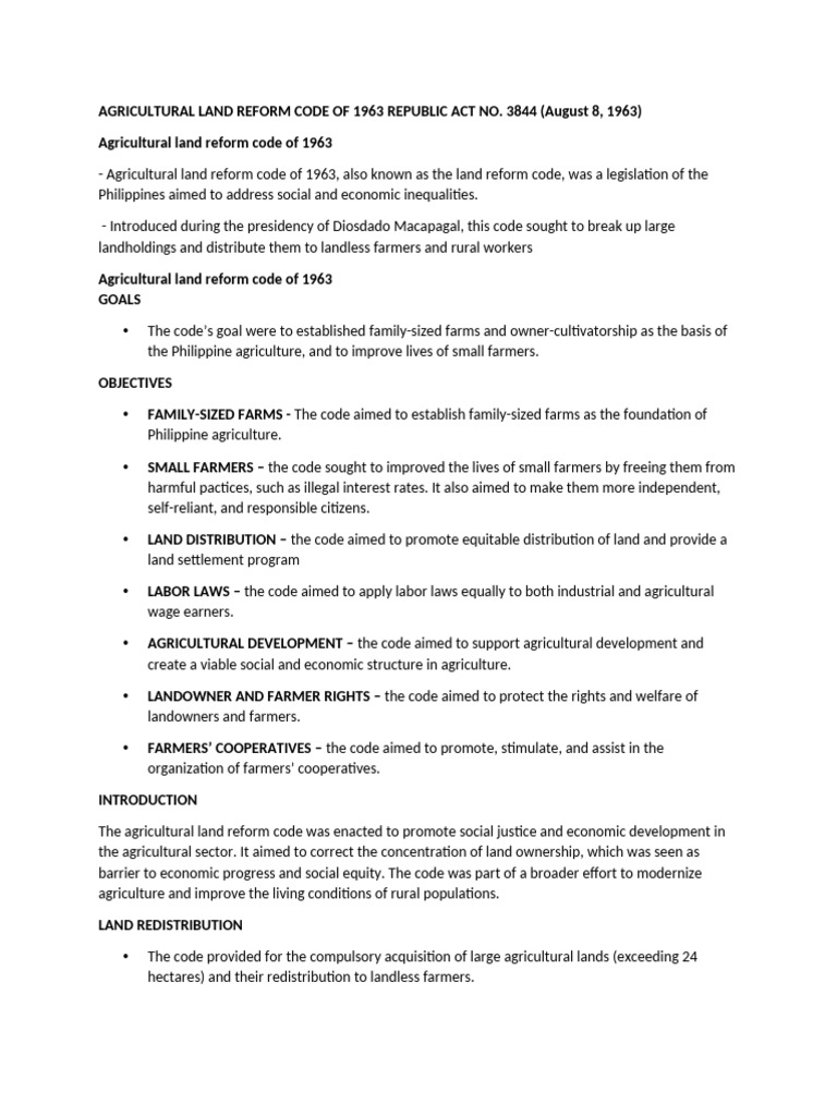 Philippine Land Reform Act 1963 | PDF | Leasehold Estate | Economies