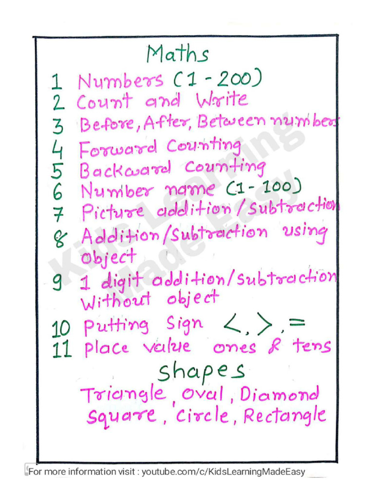 UKG Maths Worksheet Page-1-5 | PDF