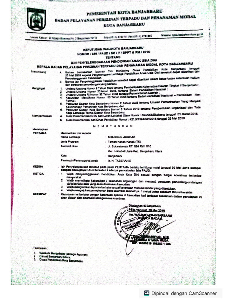 Ijin Operasional TK SH | PDF