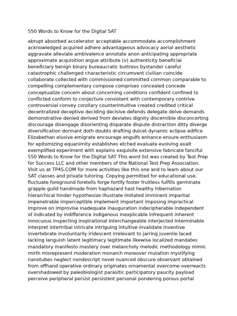 550 Words to Know for the Digital SAT | PDF