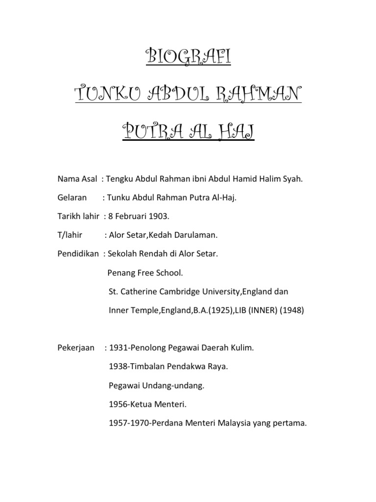 BIOGRAFI Tunku Abdul Rahman | PDF