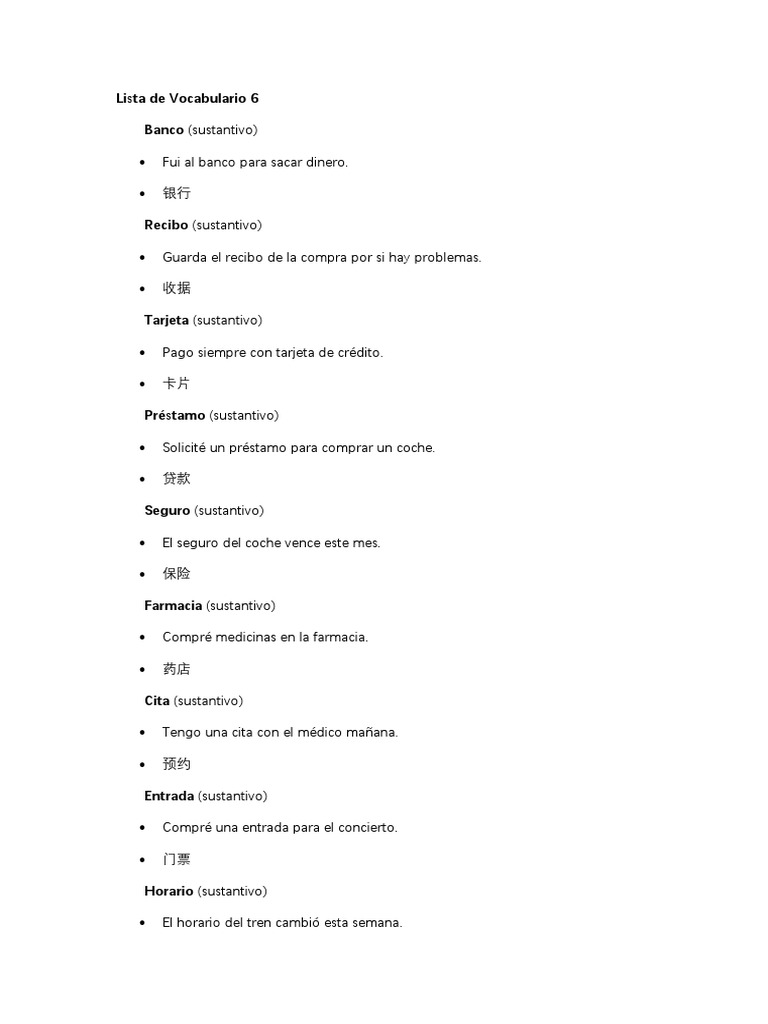 Lista de Vocabulario 6 | PDF