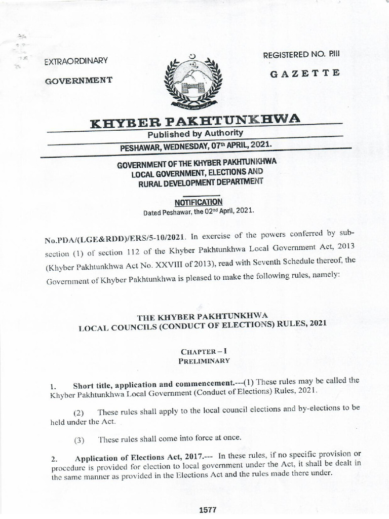 KP Local Councils Conduct of Elections Rules 2021 | PDF