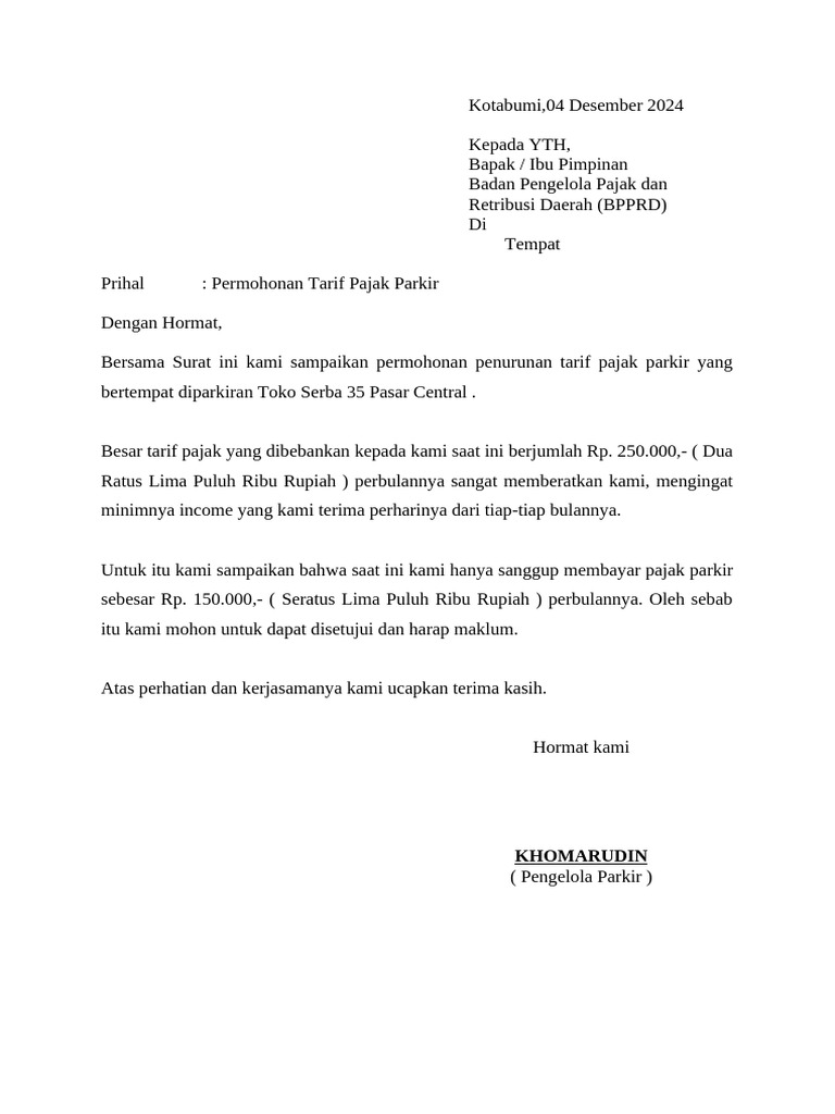 Surat Permohonan Lahan Parkir | PDF