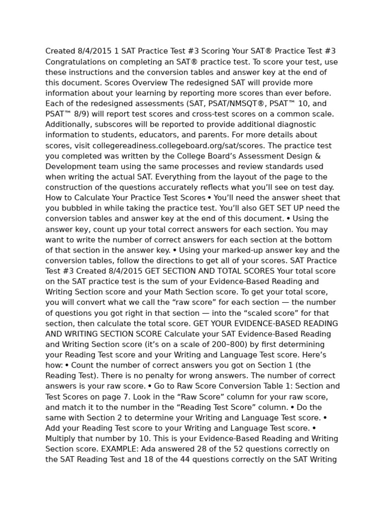 Scoring Sheet | PDF | Sat | Mathematics