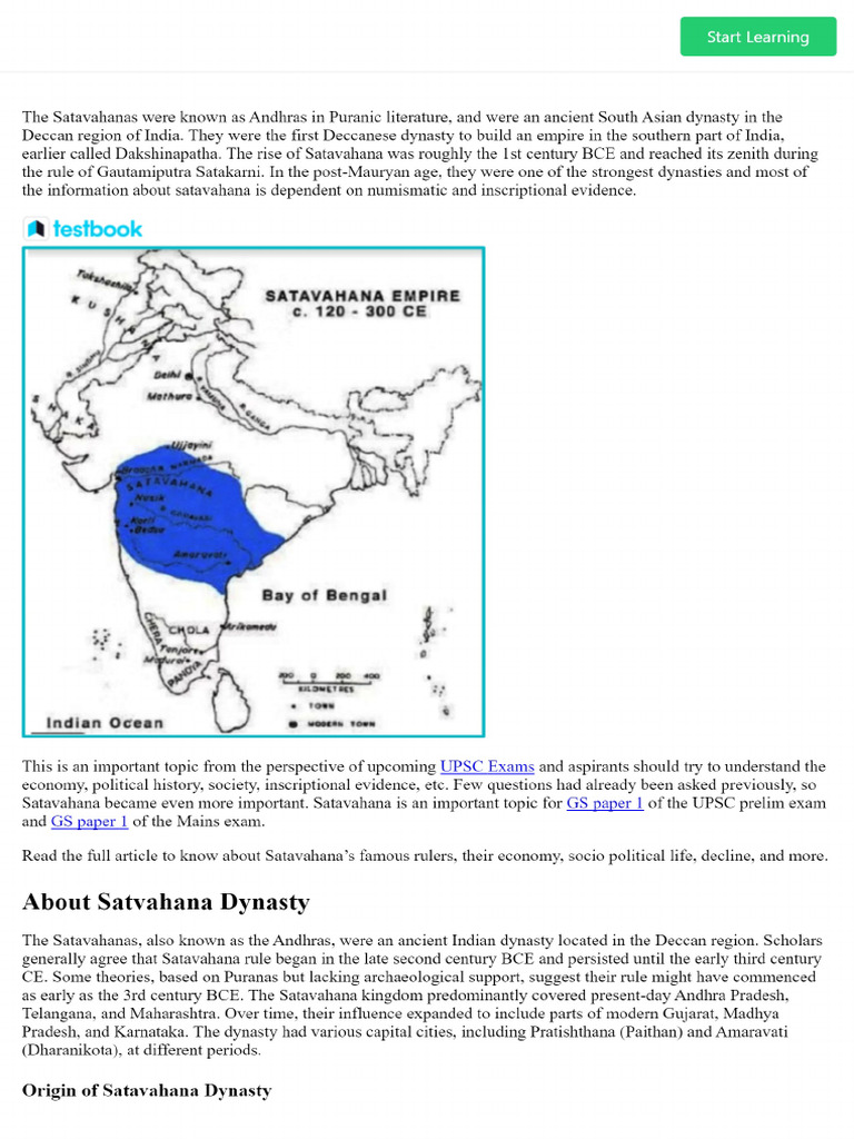 Satavahana Dynasty - History, Rulers, Administration & Economy | PDF