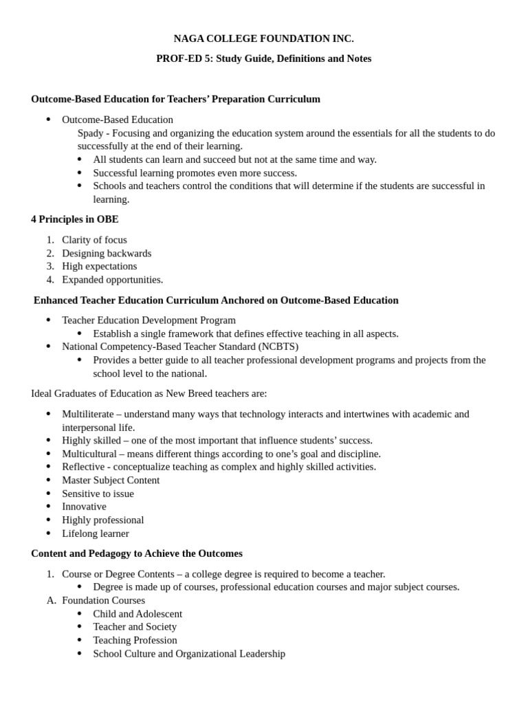 PROF-ED 5 Study Guide, Definitions and Notes | PDF | Teachers ...