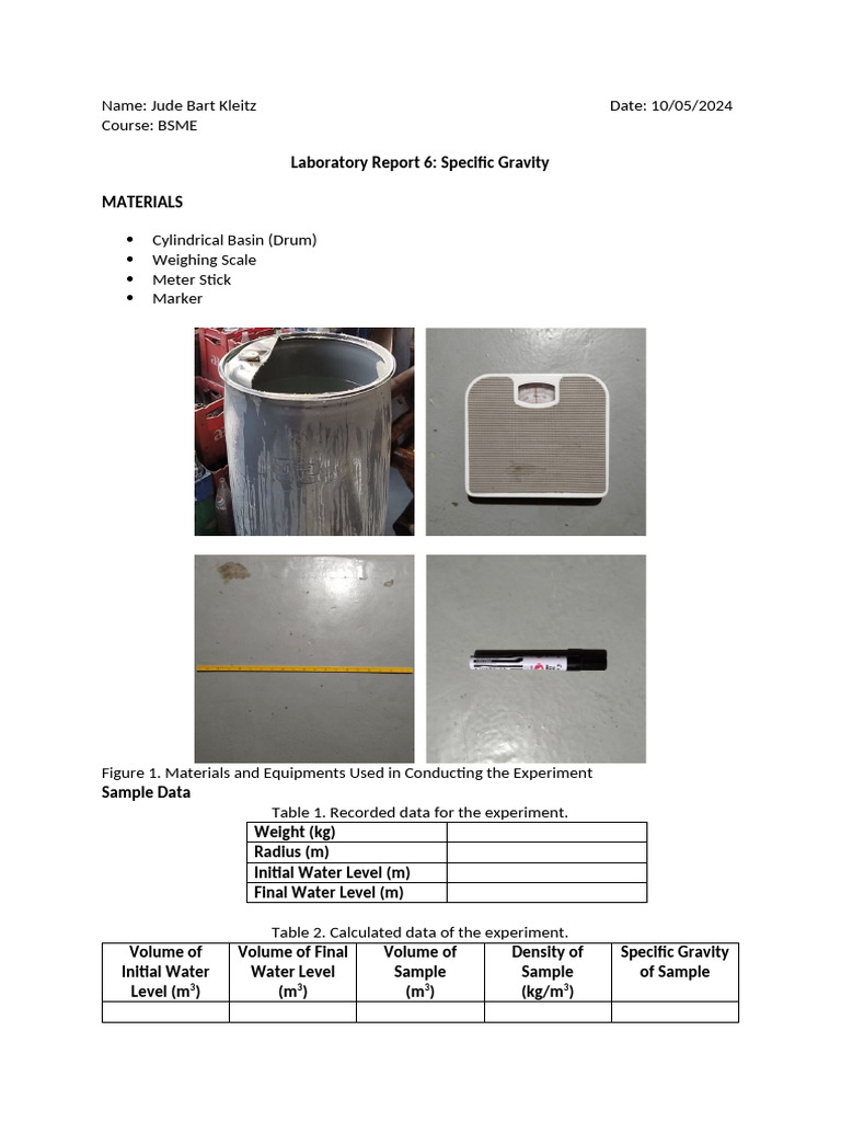 Specific Gravity Laboratory Report Pdf