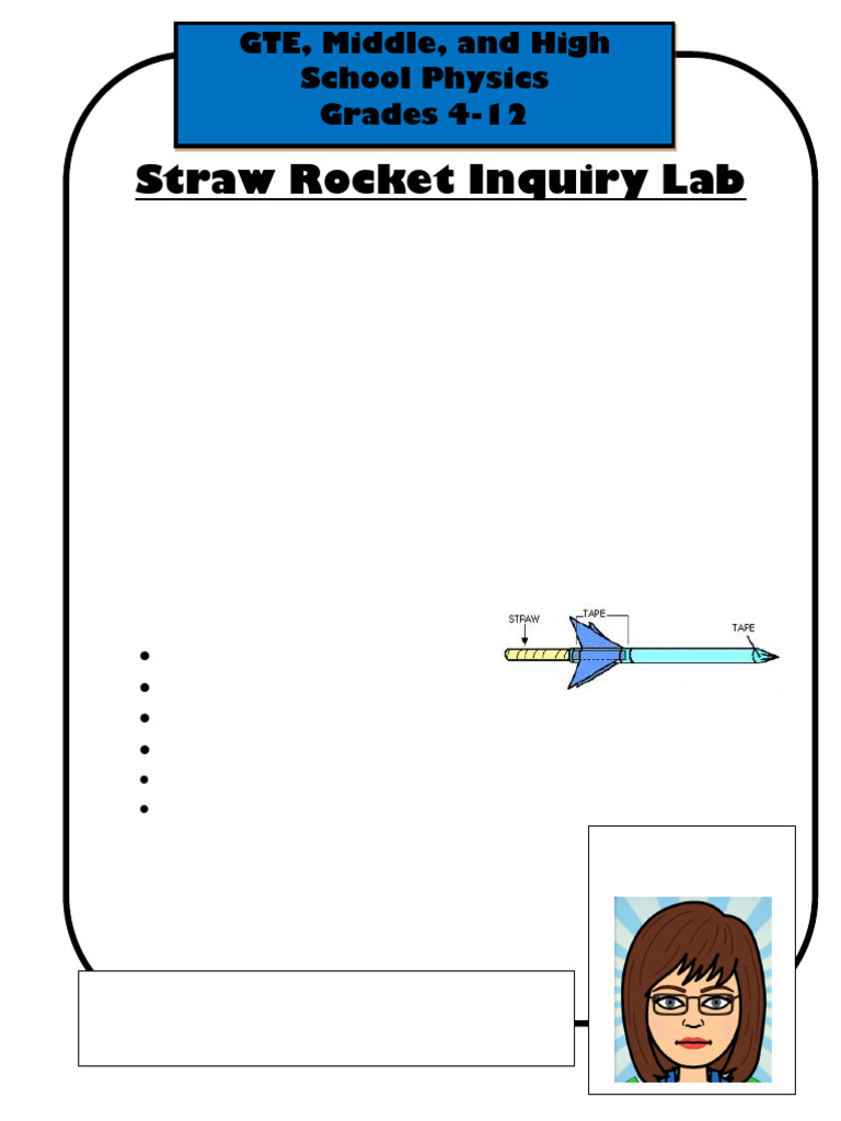 Straw Rocket Inquiry Lab: GTE, Middle, and High School Physics Grades 4 ...