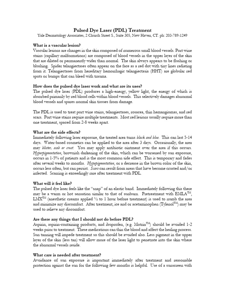 Pulsed Dye Laser Handout | PDF | Blood Vessel | Dermatology
