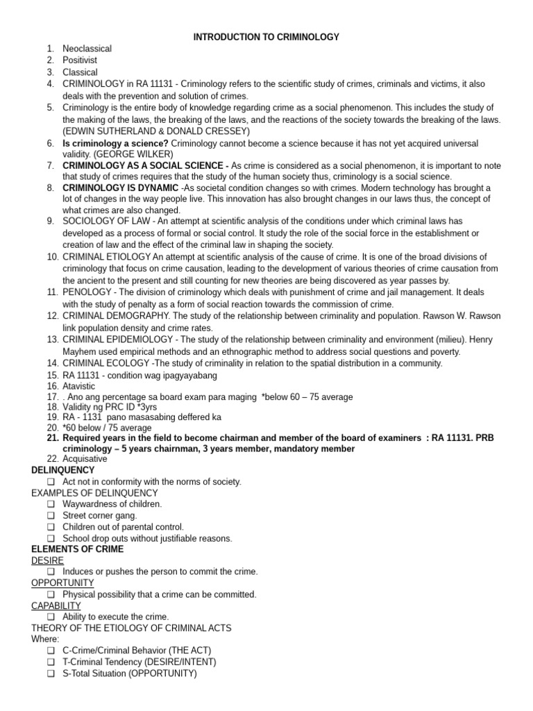 Overview of Criminology Concepts | PDF | Criminology | Crimes