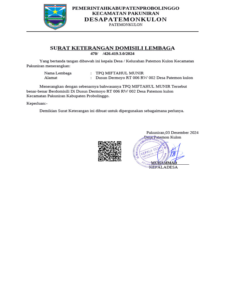 Surat Keterangan Desa | PDF