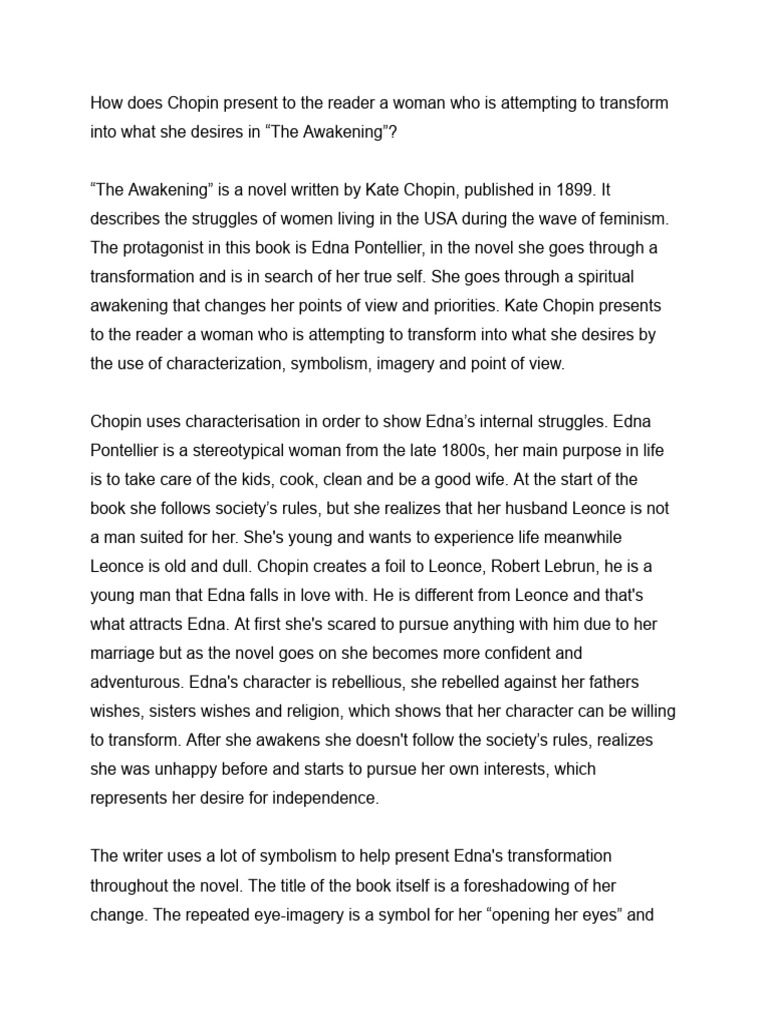 Essay Awakening Transformation | PDF | The Awakening (Chopin Novel)