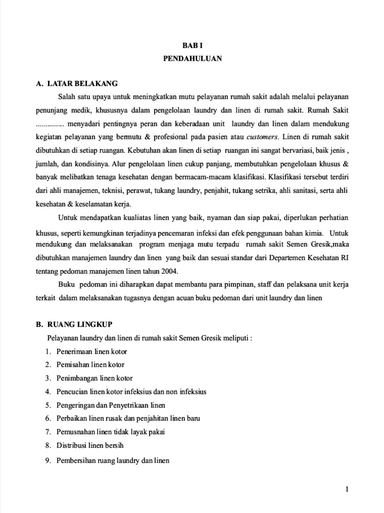Manajemen Laundry dan Linen Rumah Sakit | PDF