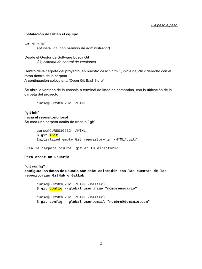 Guía Completa de Git Paso a Paso | PDF | Código fuente | Software Unix